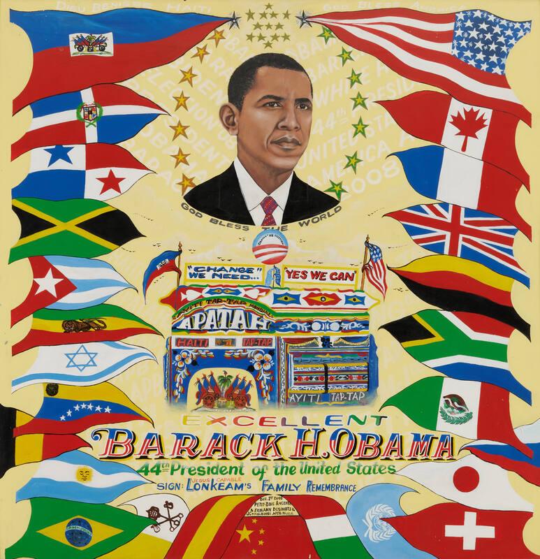 Portrait of President Barack Obama Surrounded by Flags of the World ...